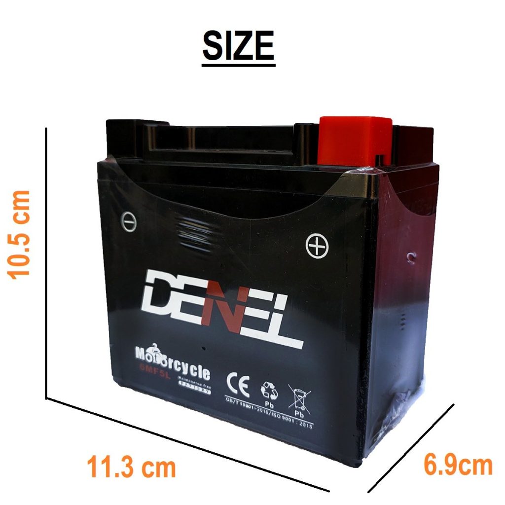Denel Dry Battery 5Ah - 12v for Honda CG125, Yamaha YBR YBZ